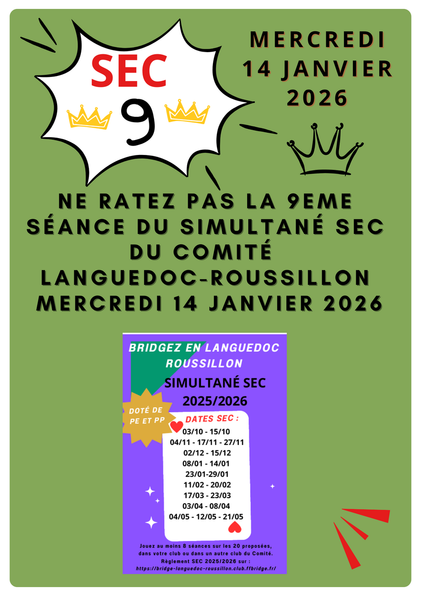 9ème SEC 2025-2026 - Comité Bridge Languedoc-Roussillon